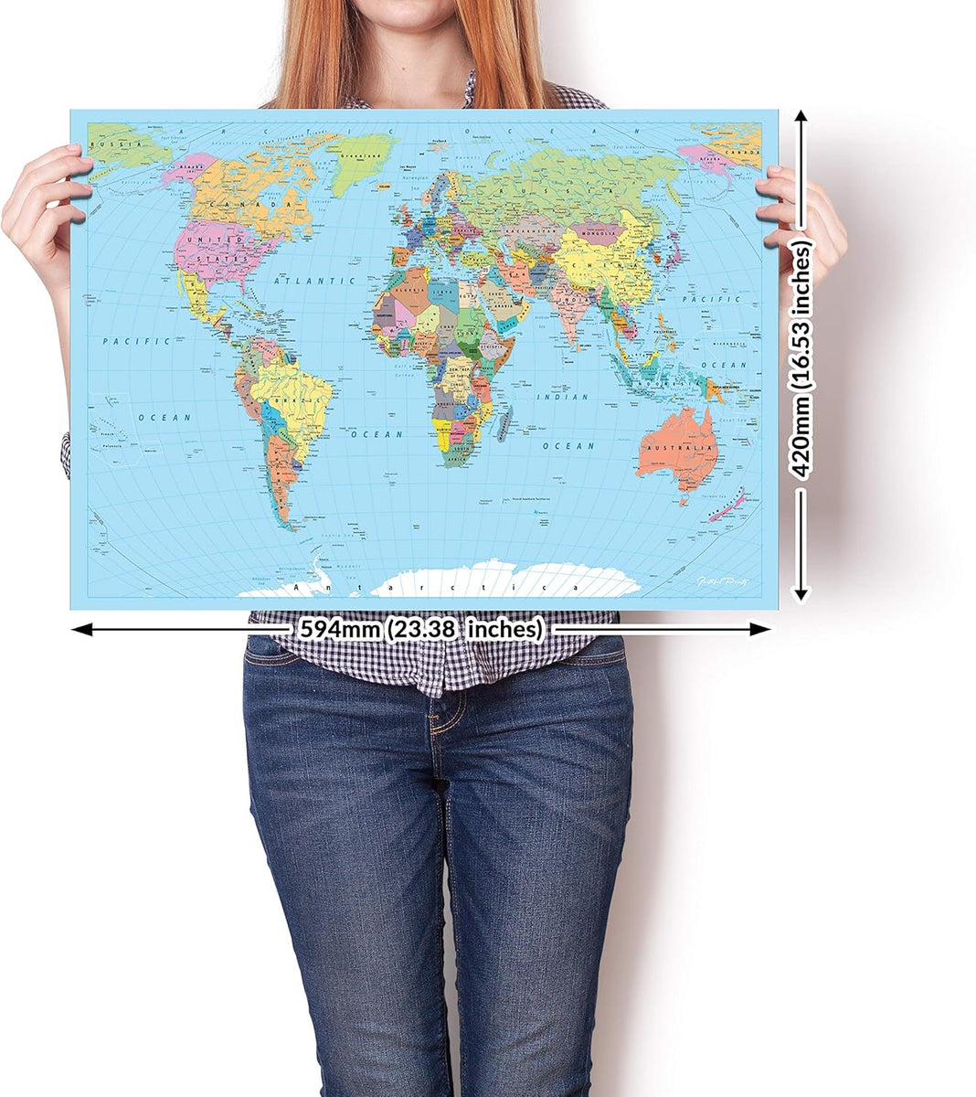 World Map Poster Atlas Print Geography Educational Classroom Chart ...